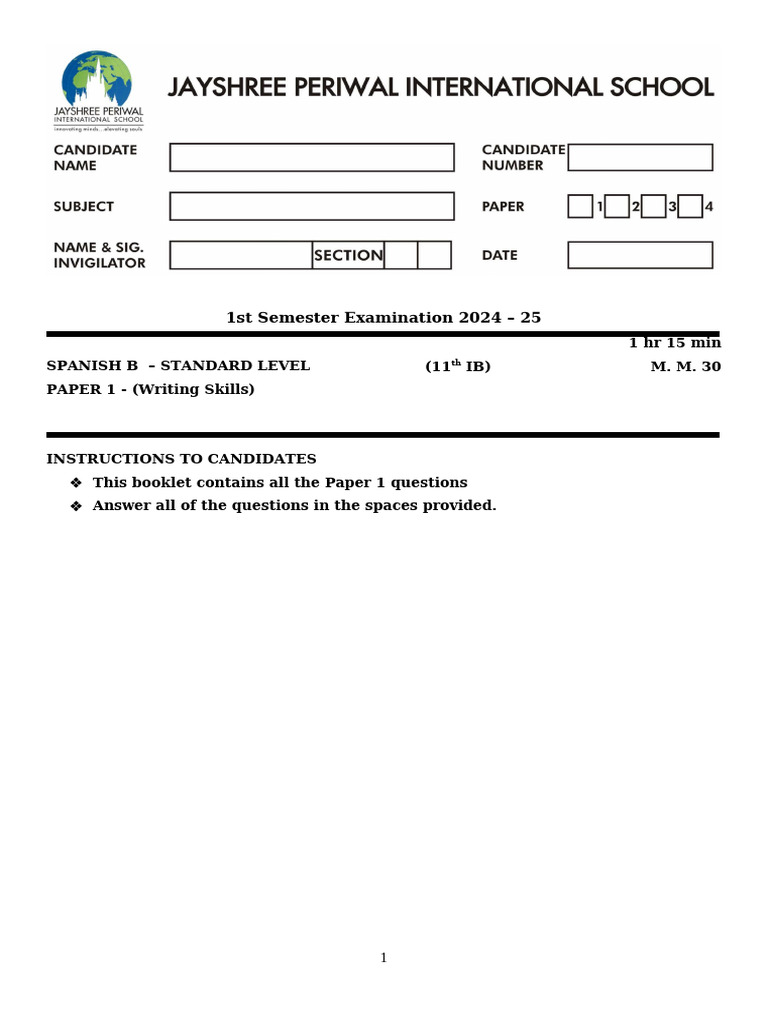 11th Spanish Paper - 1 (Writing) | PDF