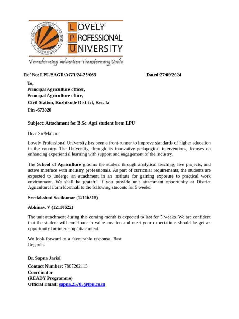 Permission Letter Sreelakshmi | PDF