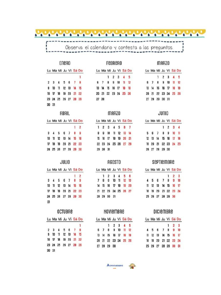 Fichas de Trabajo Uso Del Calendario | PDF