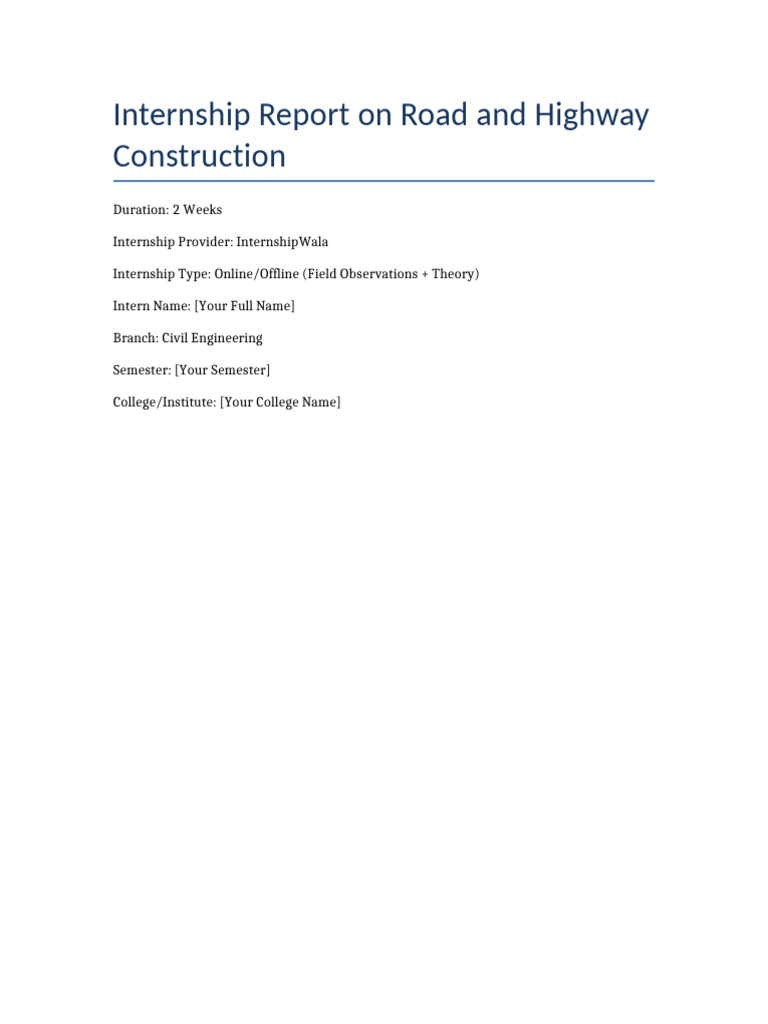 Internship Report Road and Highway Construction | PDF | Road Surface | Road