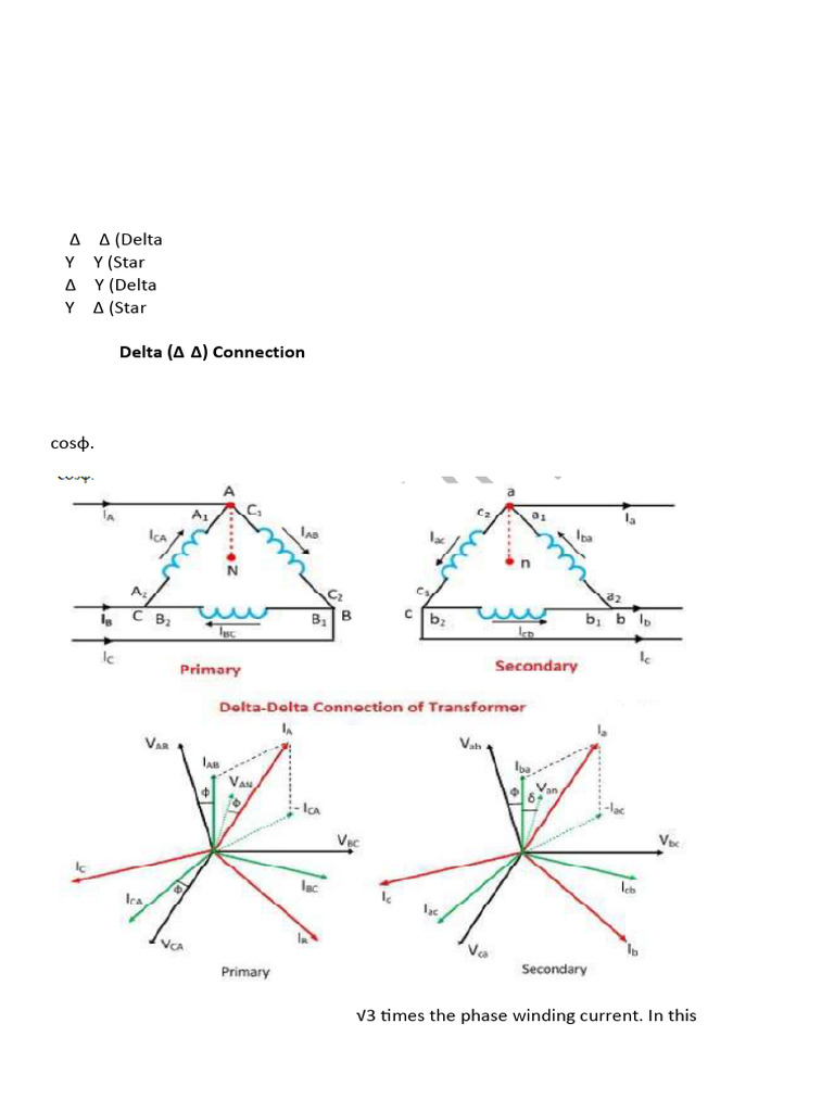 Three-Phase Transformer Connection Types | PDF | Transformer | Electronics