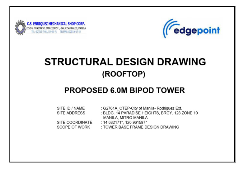 Proposed 6.0m Bipod Tower Design | PDF