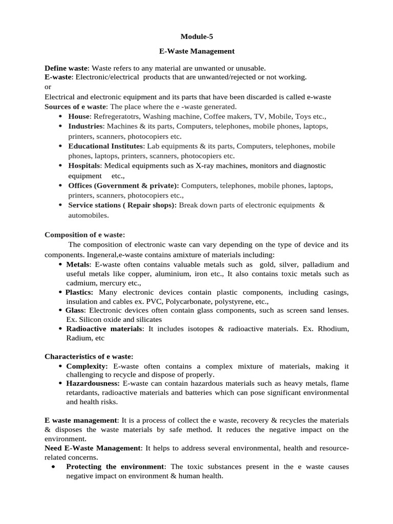 Module 5 E-Waste Management | PDF | Electronic Waste | Waste