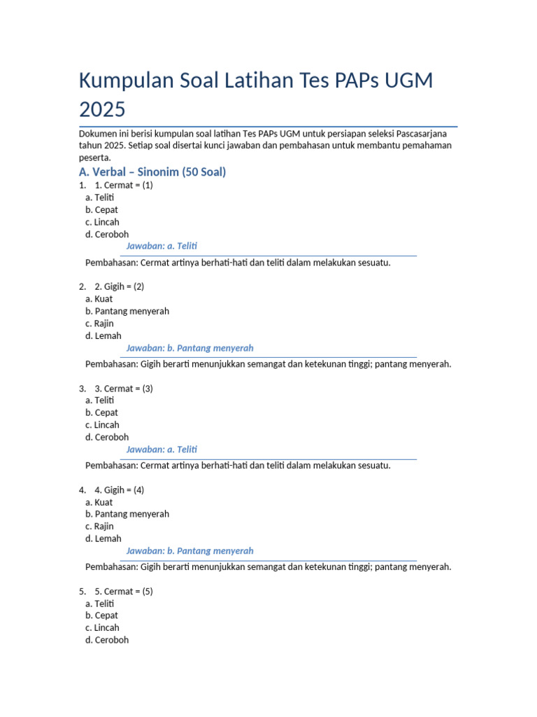Kumpulan Soal Latihan PAPs UGM 2025 | PDF