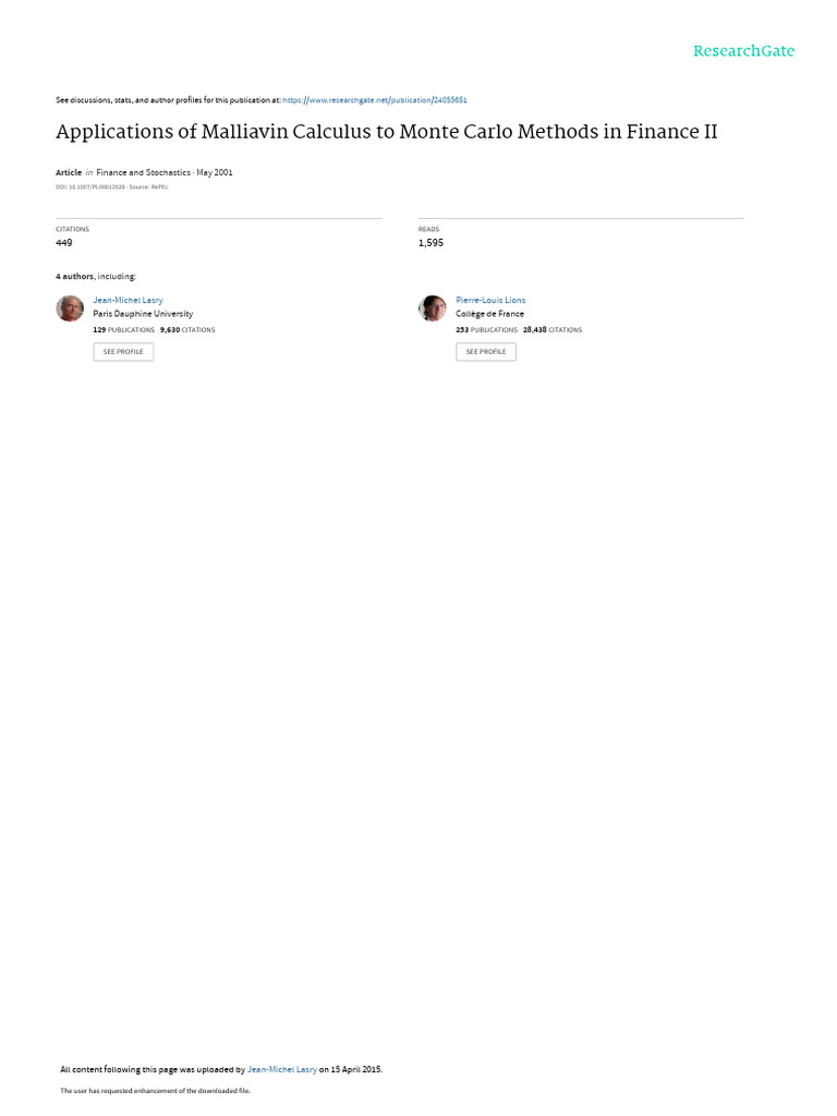 Applications of Malliavin Calculus To Monte Carlo | PDF | Partial Differential Equation | Monte ...