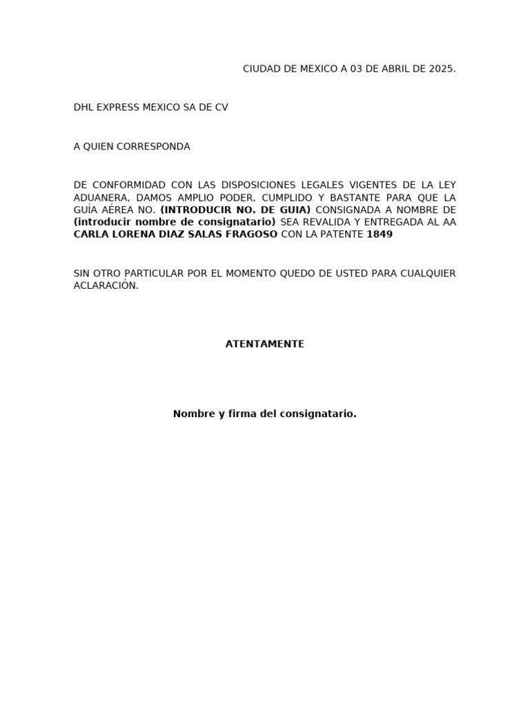 Carta Poder DHL Aifa | PDF