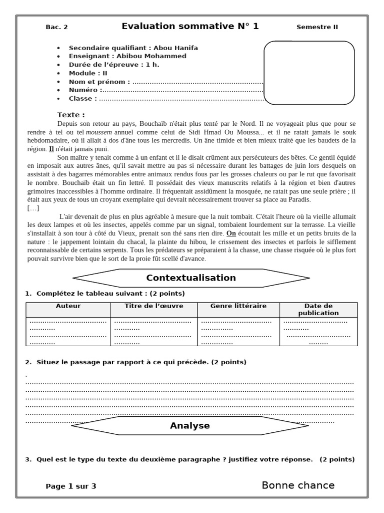 Evaluation Bac 2 Module II | PDF