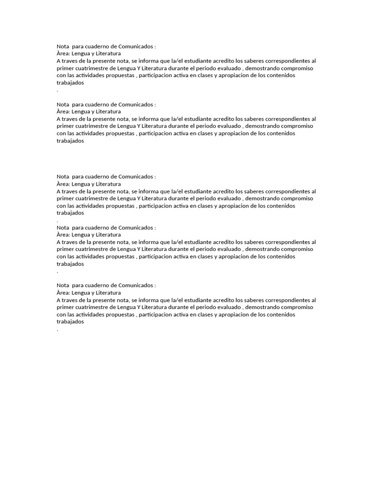 Nota para Cuaderno de Comunicados | PDF