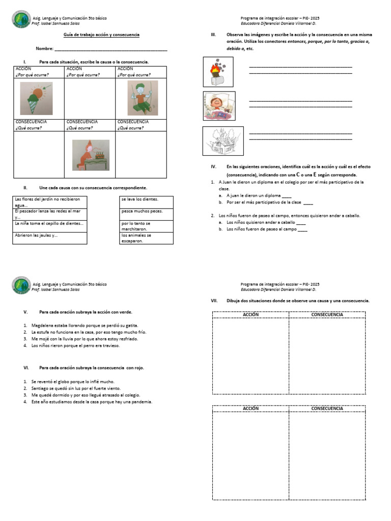 Guía de Acción y Consecuencia 5to Básico | PDF