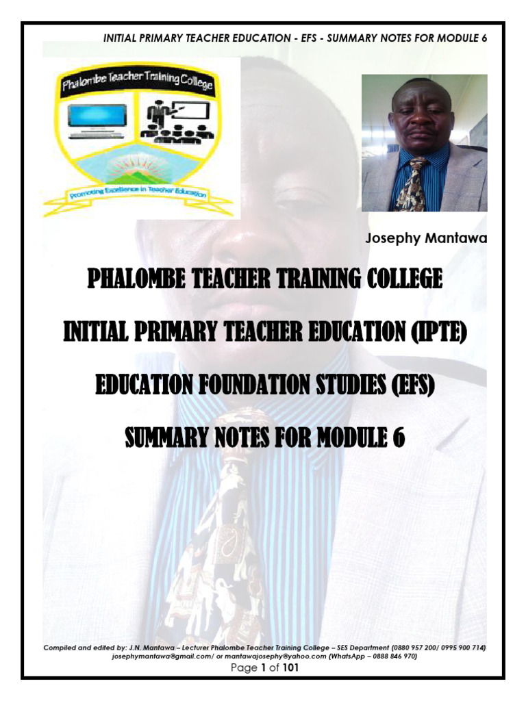 Module 6 Summary: Primary Teacher Education | PDF | Teachers | Learning