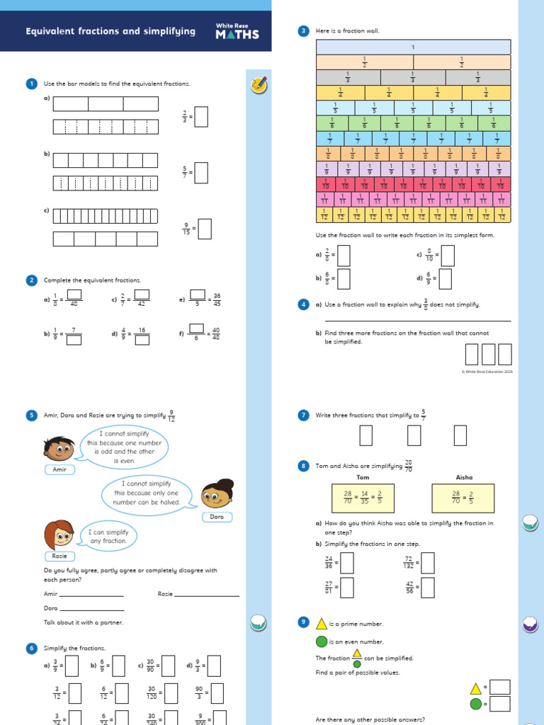 MA Y6 Autumn Block 4 WO2 Equivalent Fractions and Simplifying 2024 ...