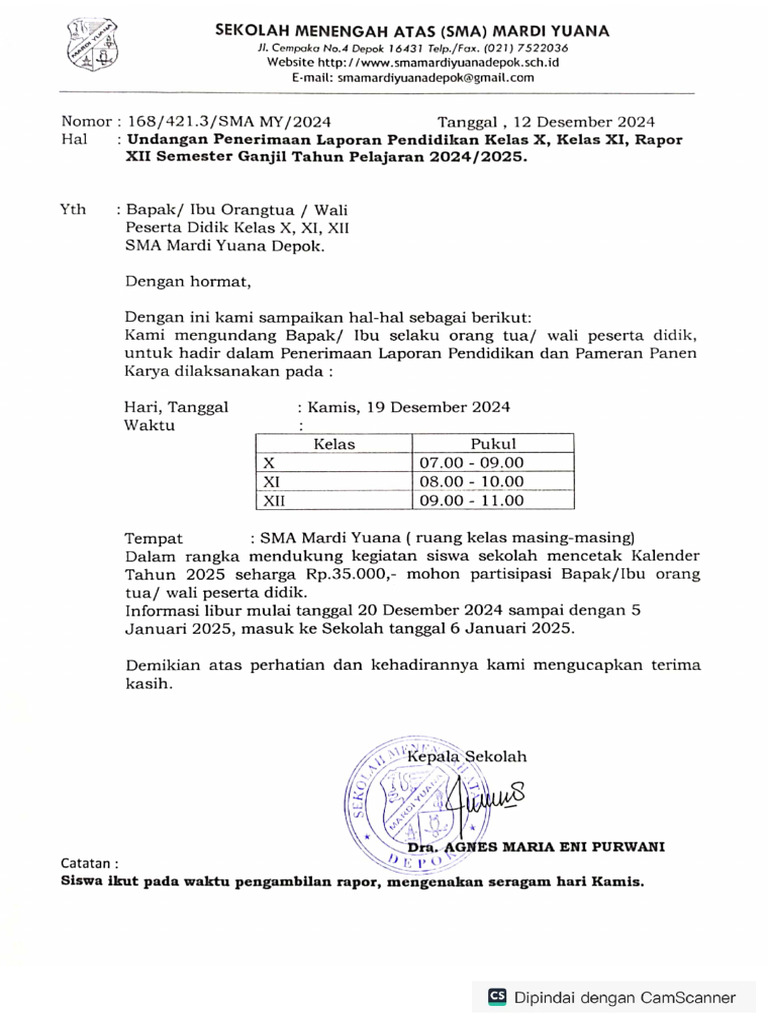 Undangan Penerimaan Rapor | PDF