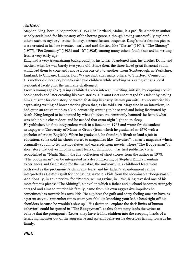 The Boogeyman Pdf Narration Stephen King