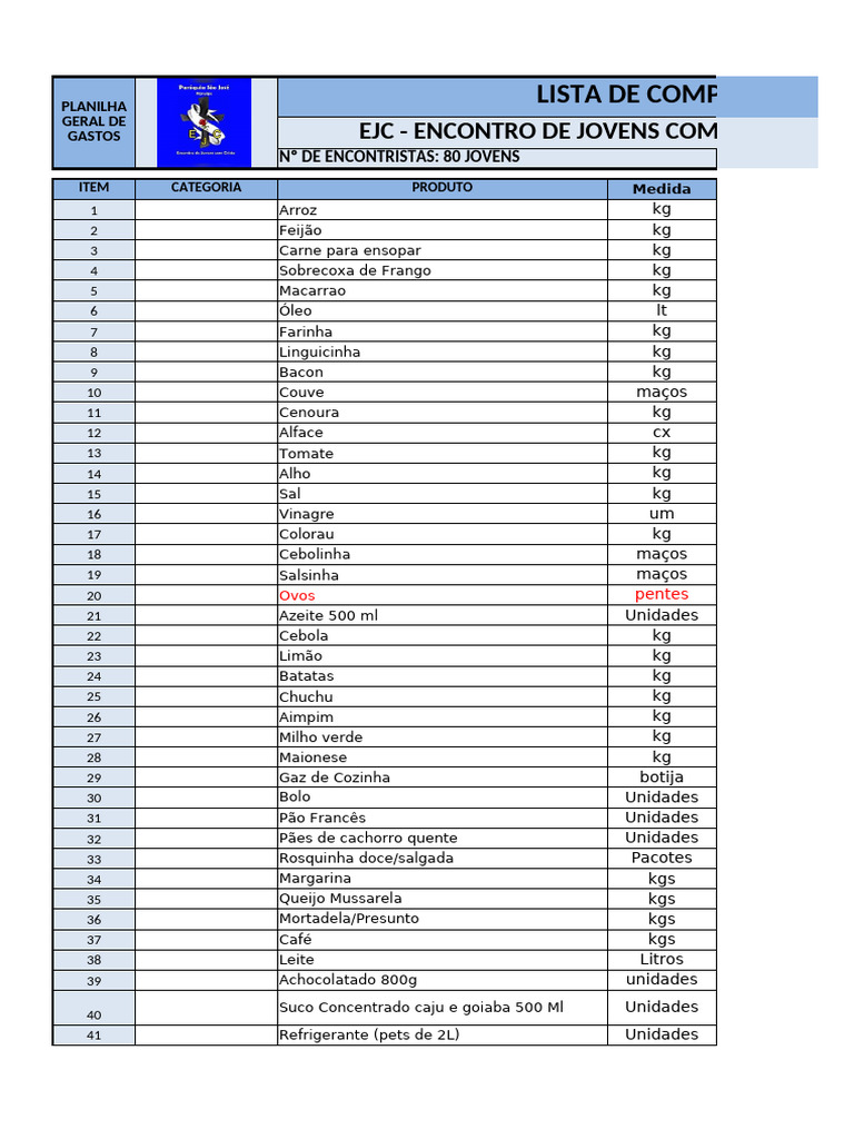 Planilha Unificada - Gastos No Ejc | PDF | Alimentos