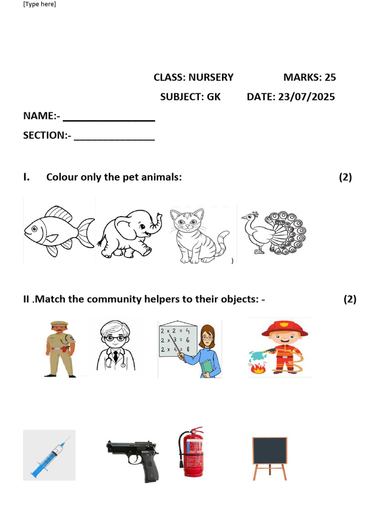 Nursery GK Worksheet for Kids | PDF