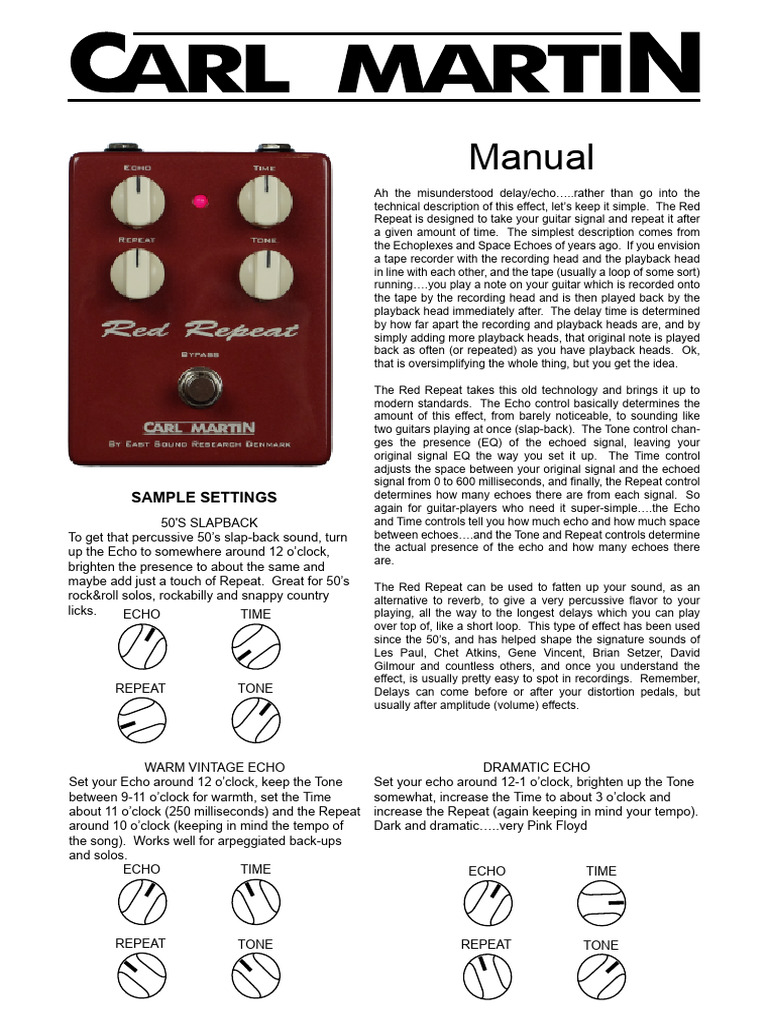 Carl Martin Red Repeat Vintage Echo Manual | PDF | Sound Technology | Sound