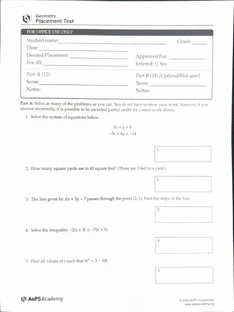 Geometry Placement Test | PDF
