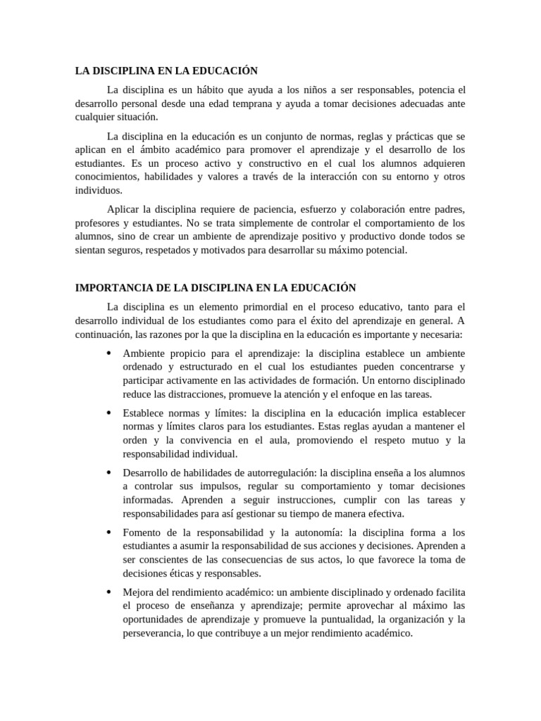 Importancia de la Disciplina Educativa | PDF | Aprendizaje | Disciplinas