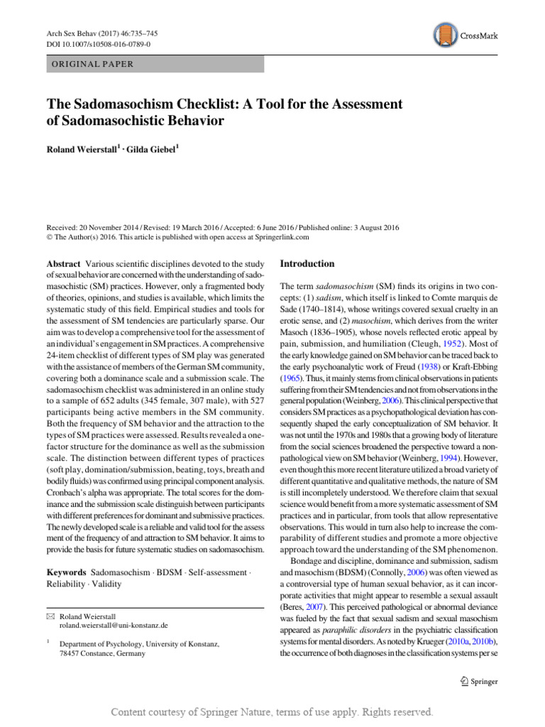 Sadomasochism Checklist for Assessment | PDF | Sadomasochism | Bdsm