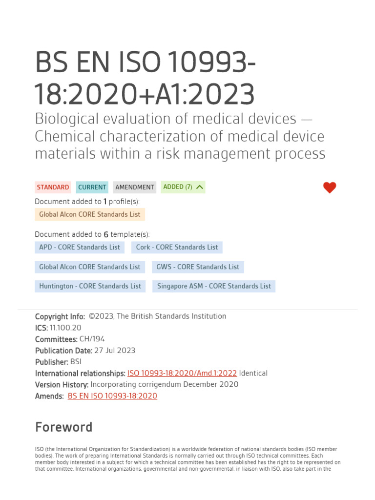 Iso 10993-18 - PDF | PDF | Medical Device | International Organization For Standardization