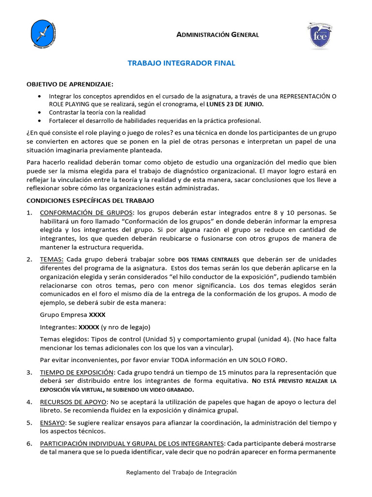 Requisitos Trabajo Integrador Final 2025 | PDF | Aprendizaje