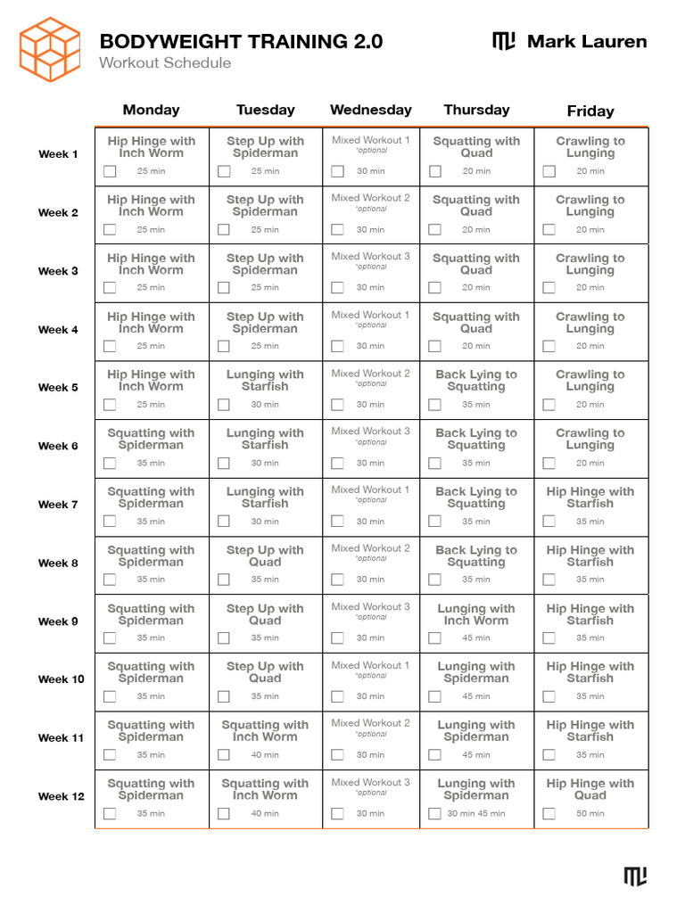 Bodyweight Training 2-0-Schedule | PDF | Weight Training