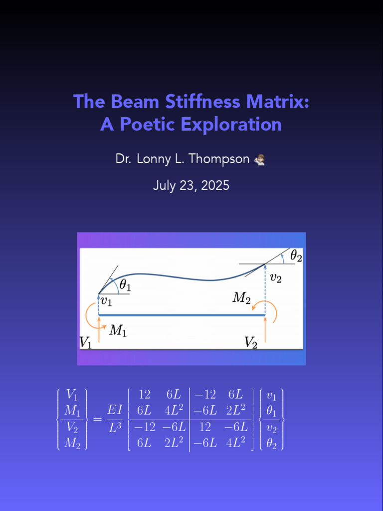A Poetic Exploration of The Beam Stiffness Matrix | PDF | Bending | Beam (Structure)
