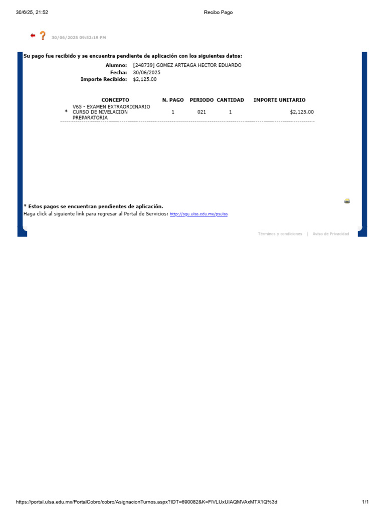 Recibo Pago Curso | PDF
