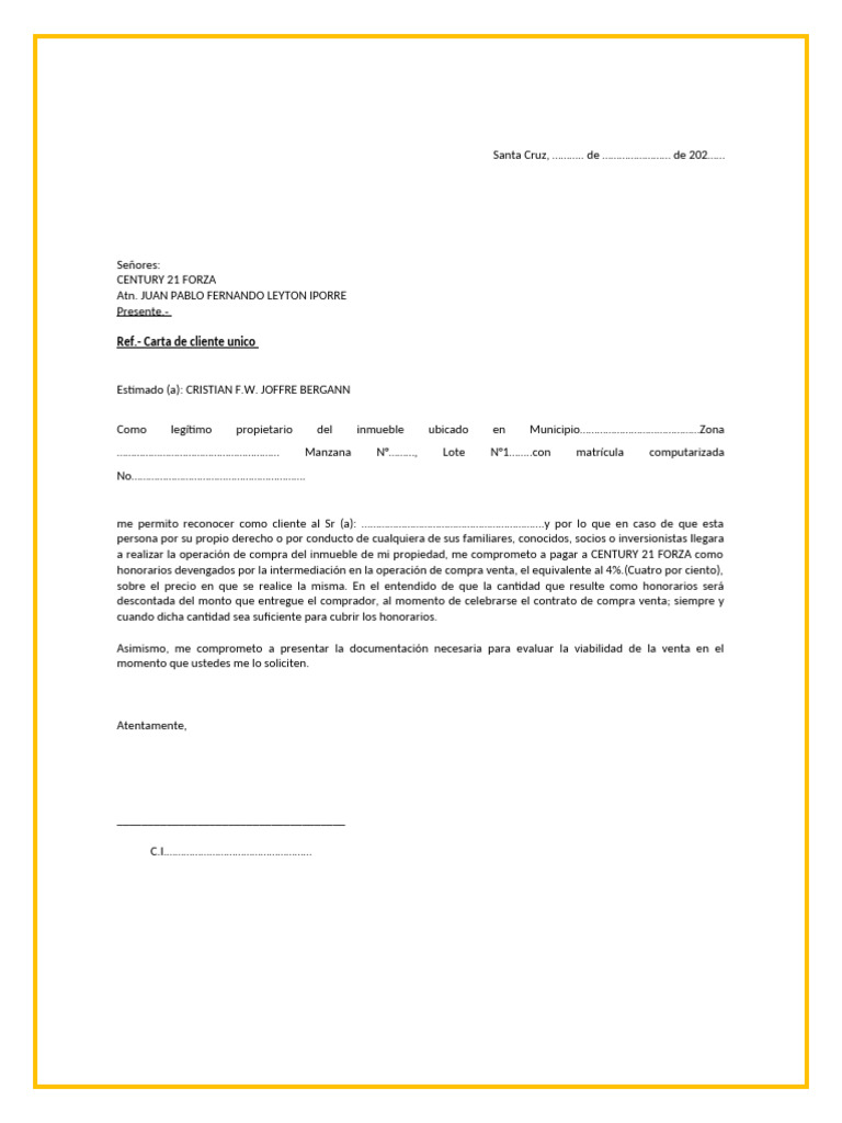 Carta Cliente Unico | PDF