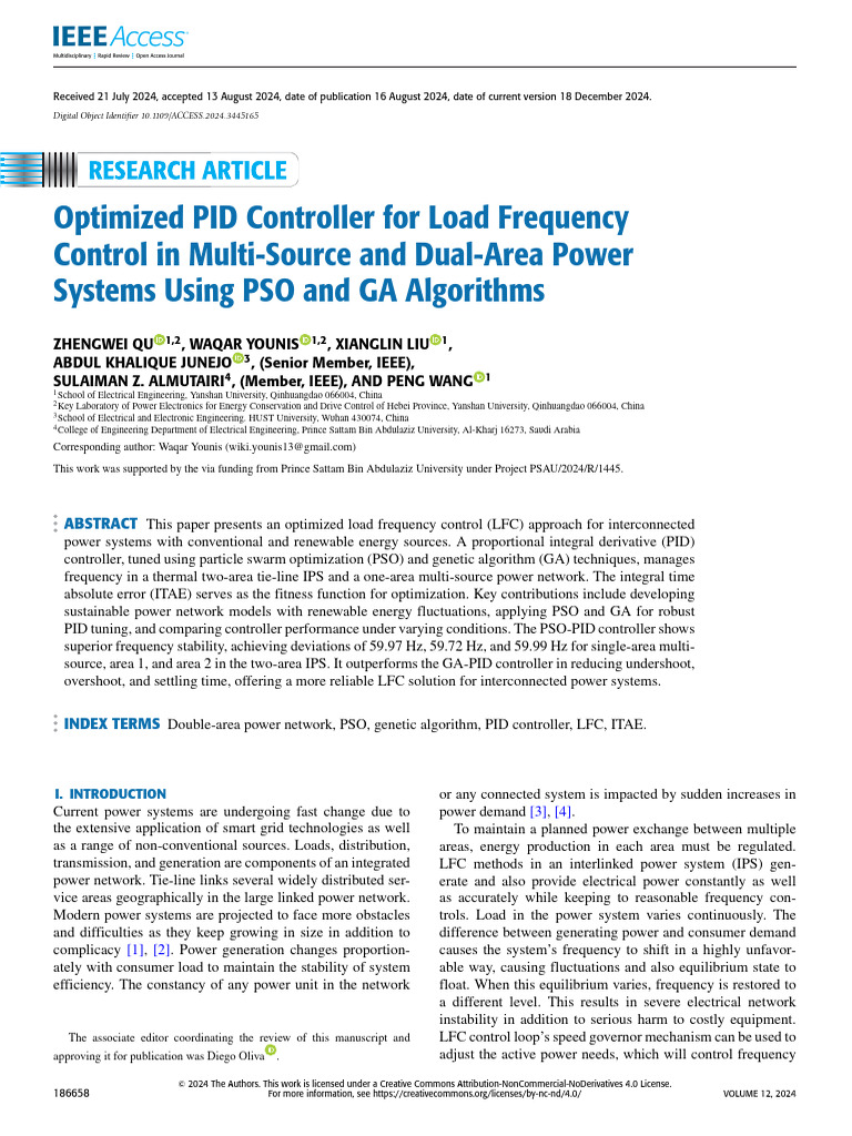 Optimized PID Controller for Load Frequency Control in Multi-Source and Dual-Area Power Systems ...