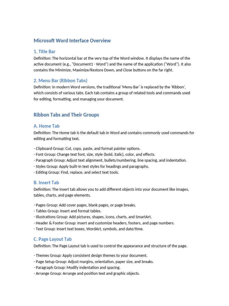 MS Word Interface Detailed | PDF | Microsoft Word | Software
