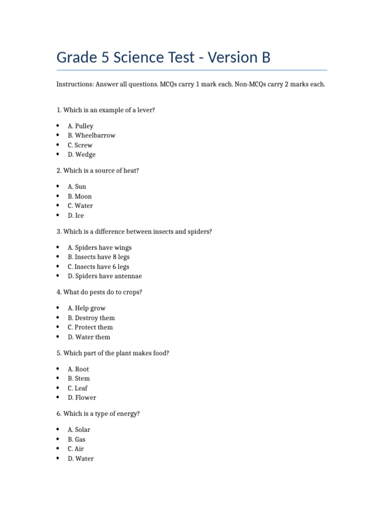Grade5 Science Test Version B | PDF | Fertilizer | Soil