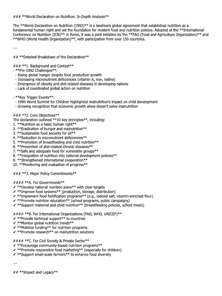 World Declaration On Nutrition | PDF