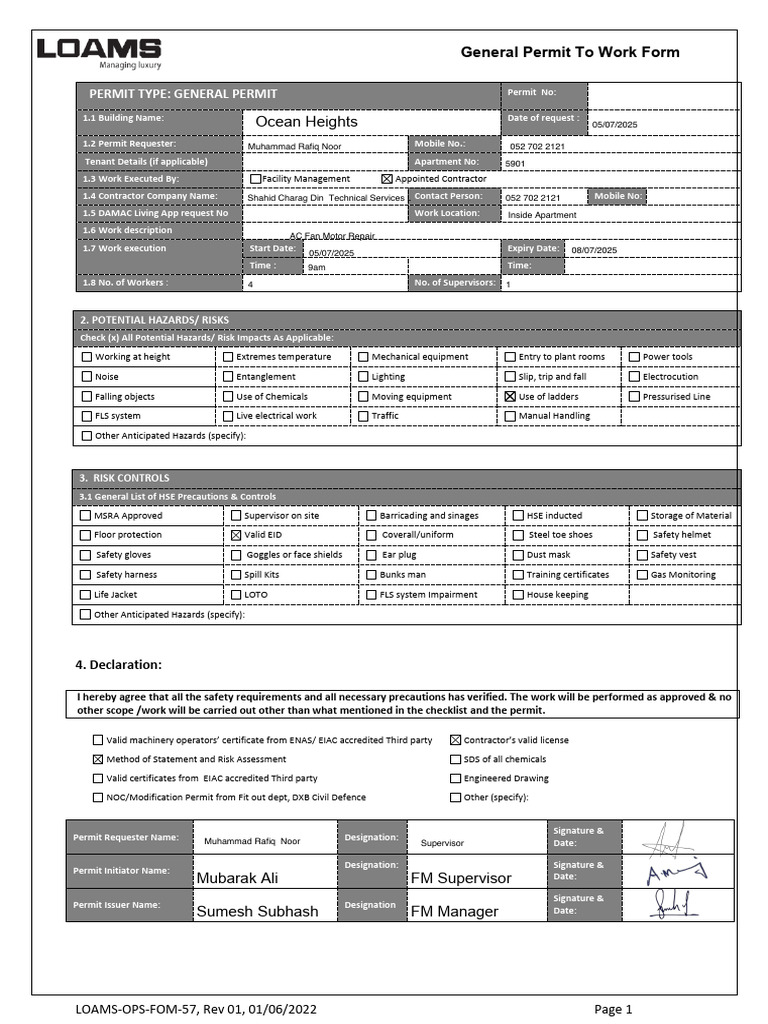 Low Risk Permit Form (5901) | PDF | Personal Protective Equipment | Safety