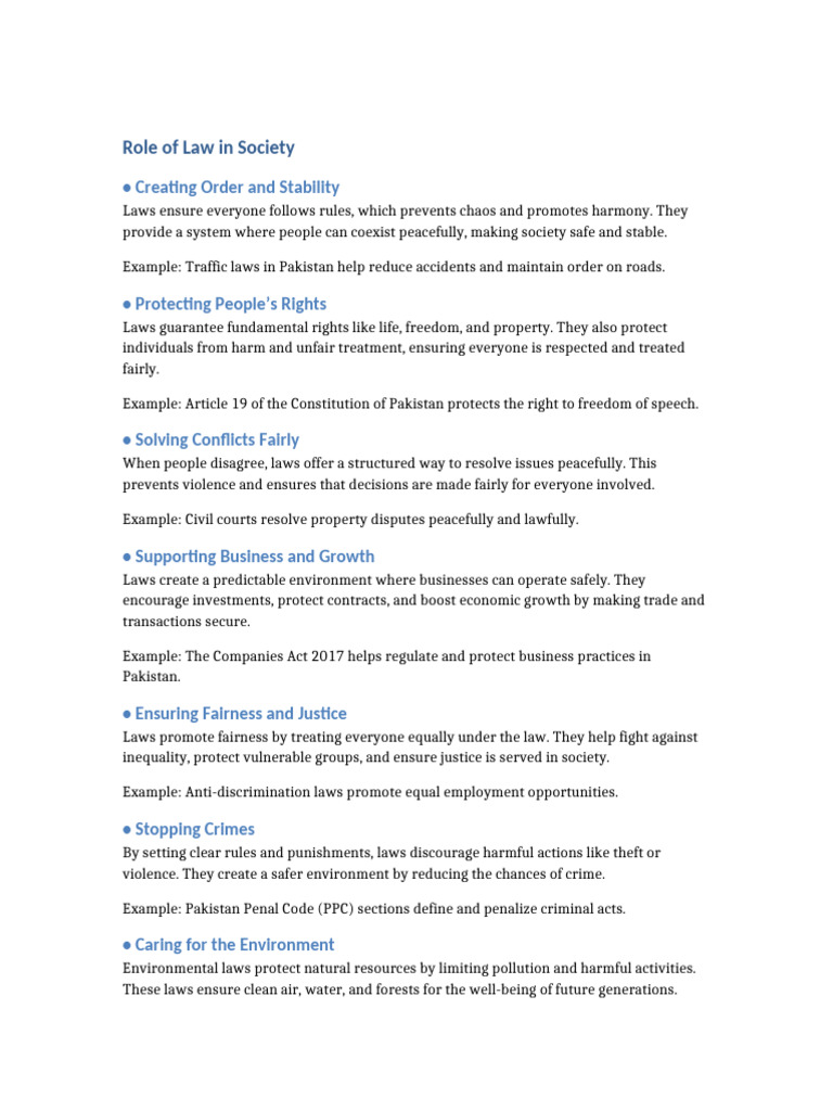 Role of Law in Society Notes | PDF