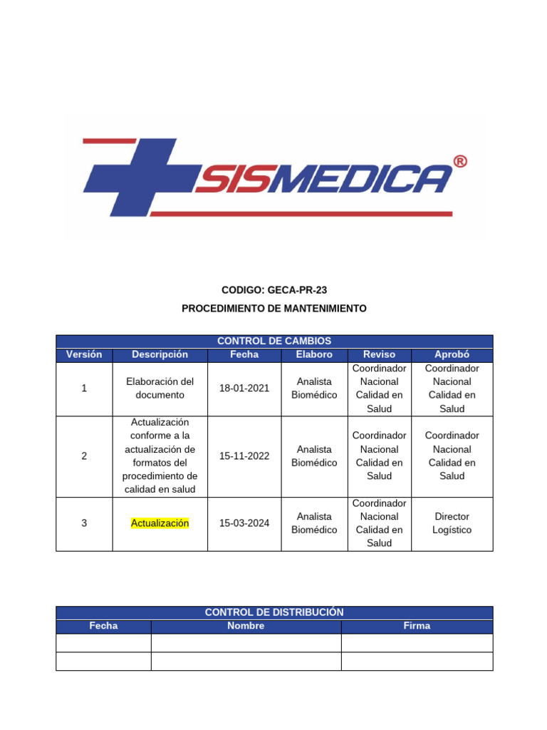 Geca-Pr-23 Procedimiento Mantenimiento Equipos Biomedicos 2024 | PDF | Dispositivo médico ...