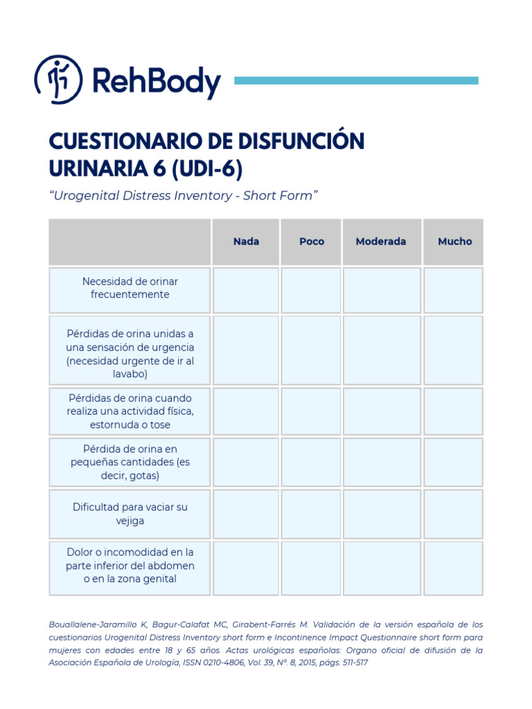 UDI-6 - Urogenital Distress Inventory, Short Form | PDF