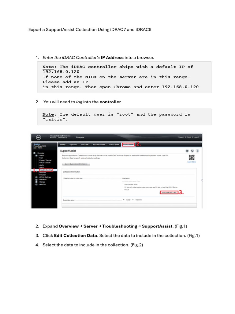 Dell Export A SupportAssist Collection Using iDRAC7 and iDRAC8 | PDF