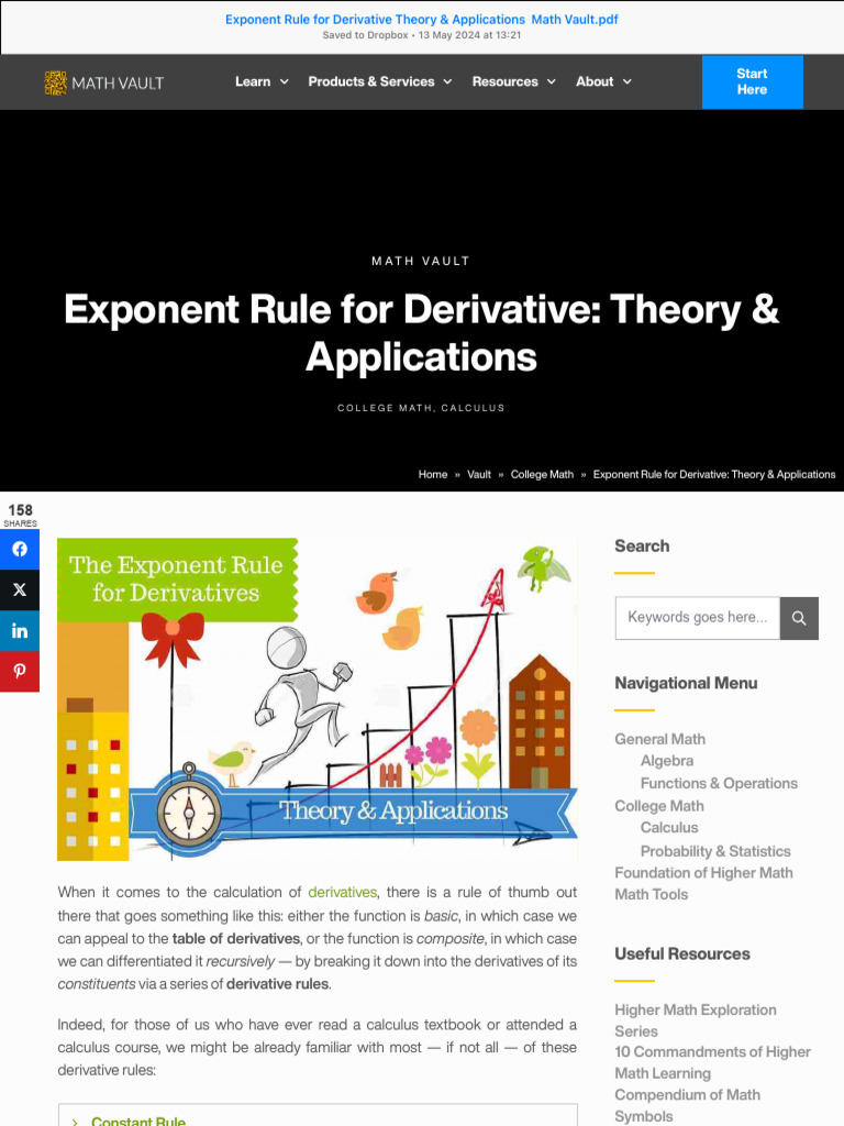Exponent Rule For Derivative Theory & Applications Math Vault | PDF ...