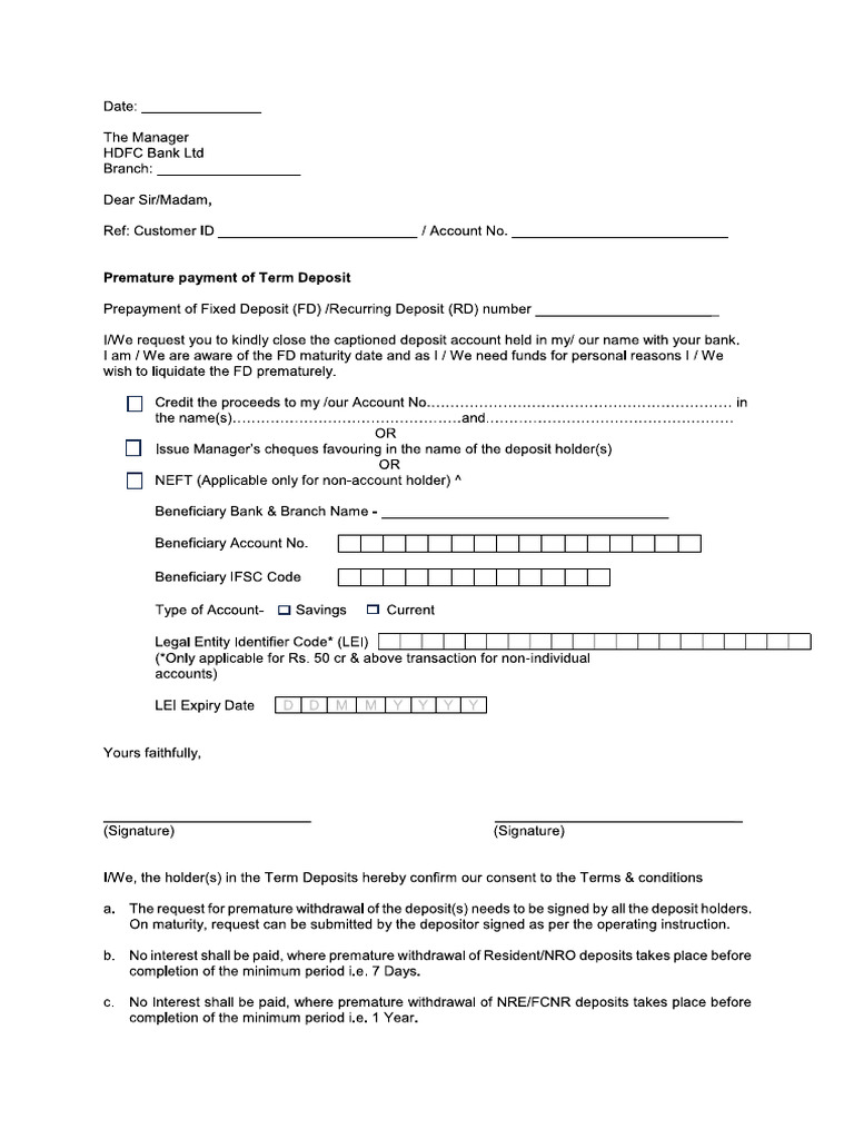 HDFC FD Liquidation Form | PDF
