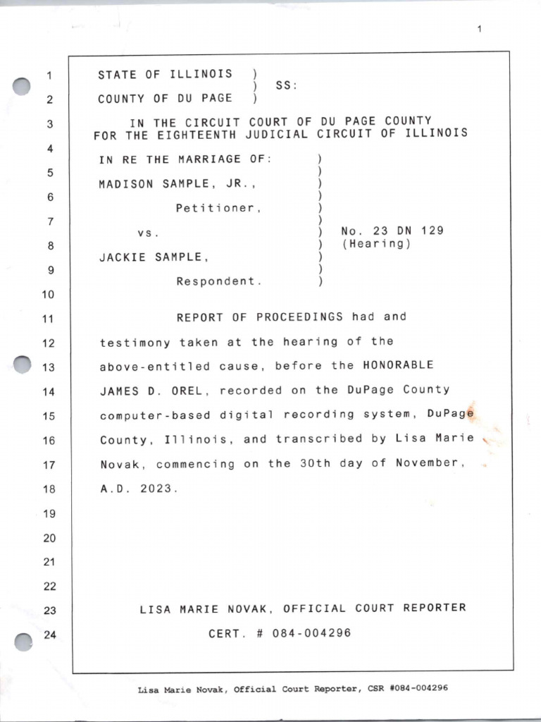 NOVEMBER 30, 2023 Court Transcript Jackie Sample VS Madison Sample | PDF
