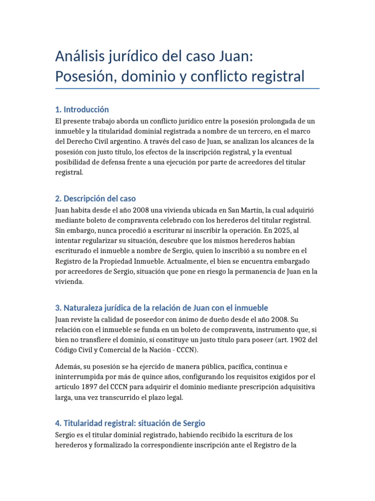 Caso Juan Analisis Juridico | PDF | Posesión (Ley) | Posesión adversa