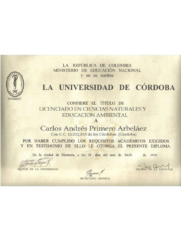Diploma Universidad de Cordoba | PDF