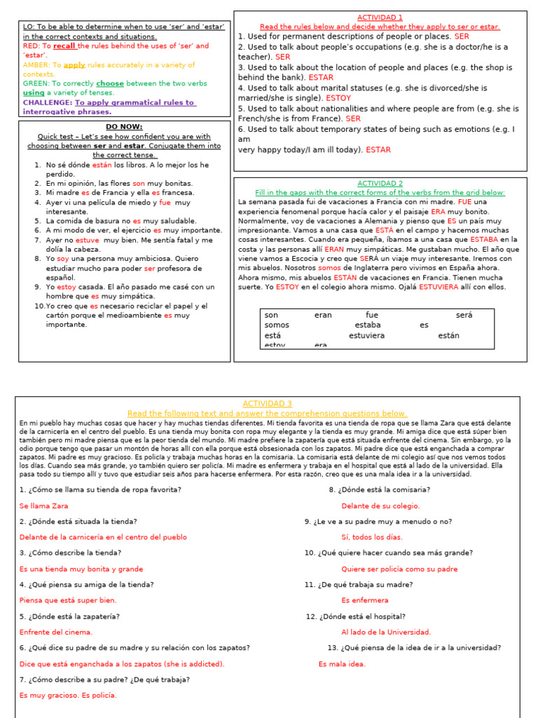 Uso de 'ser' y 'estar' en español | PDF
