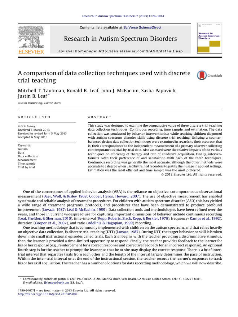 Data Collection in Discrete Trials | PDF | Autism | Accuracy And Precision