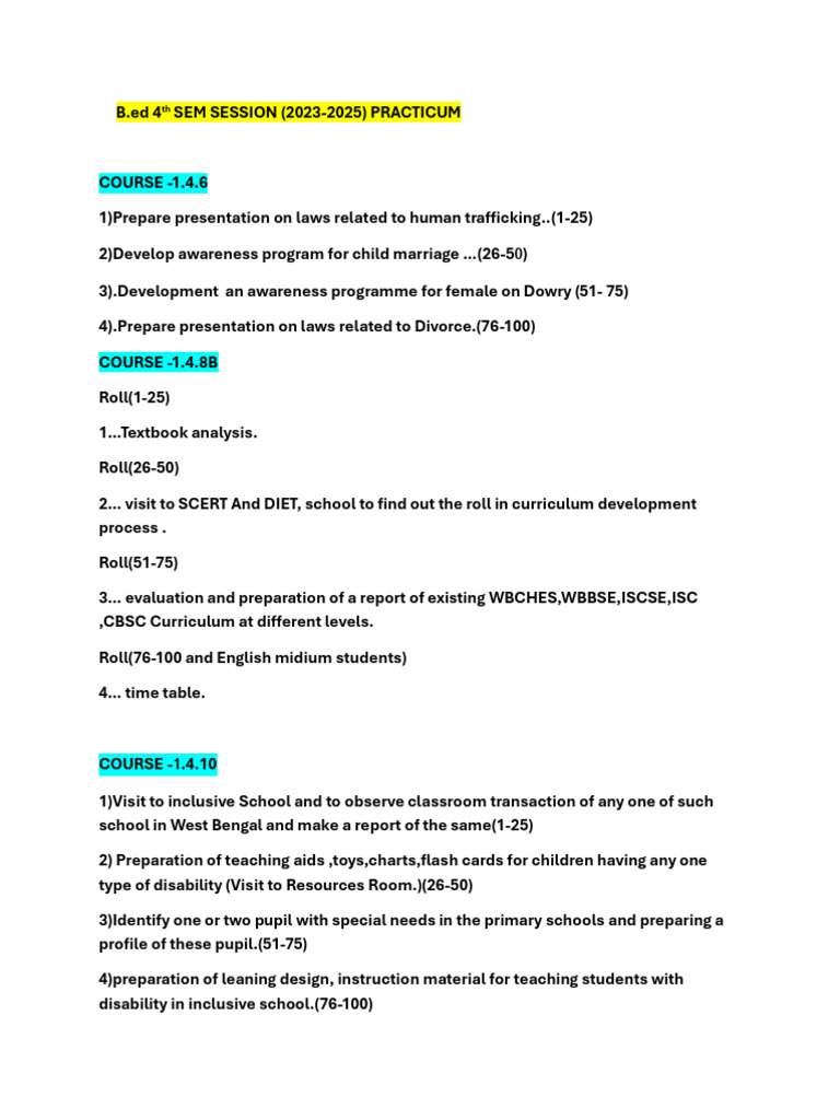 B.ed 4th Sem Practicum Topic | PDF | Asana | Yoga