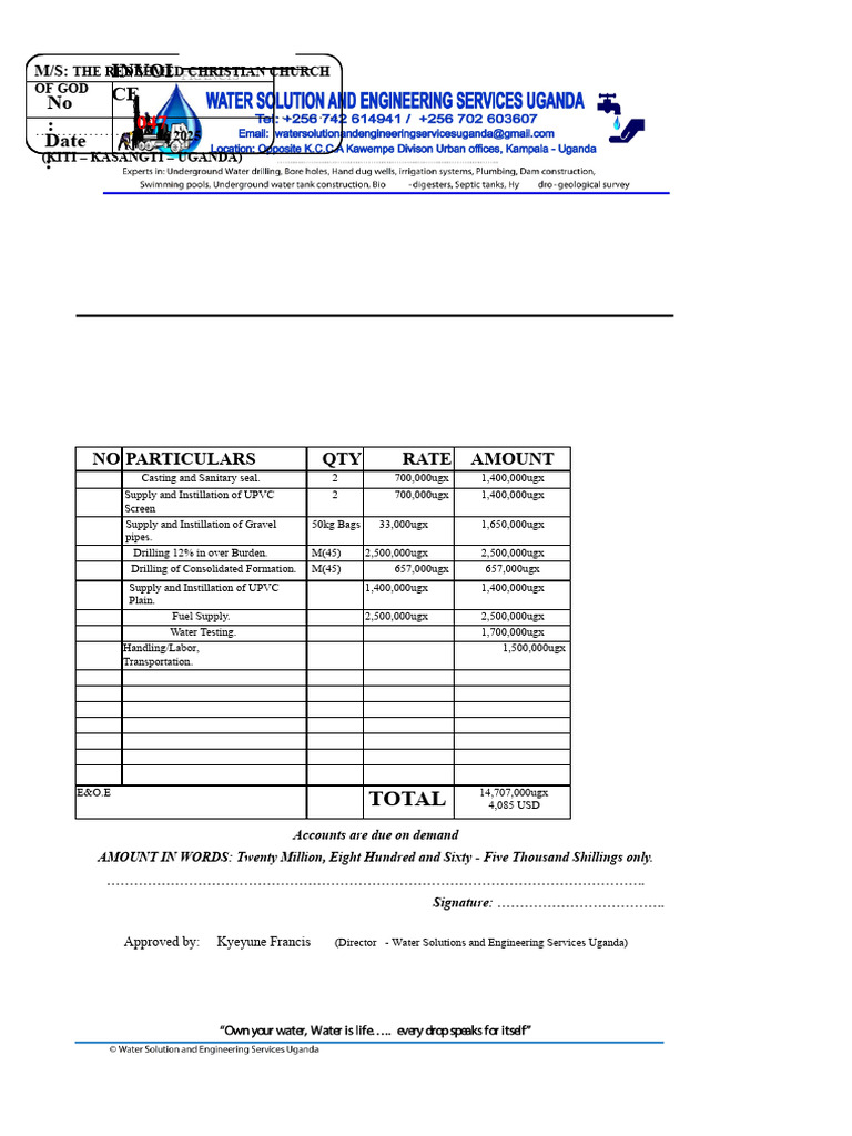Water Project Invoice 1 | PDF
