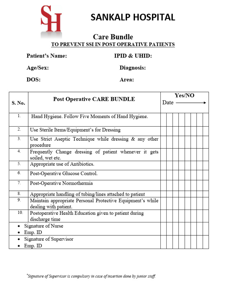 CARE BUNDLE For Ssi Post Operatively | PDF