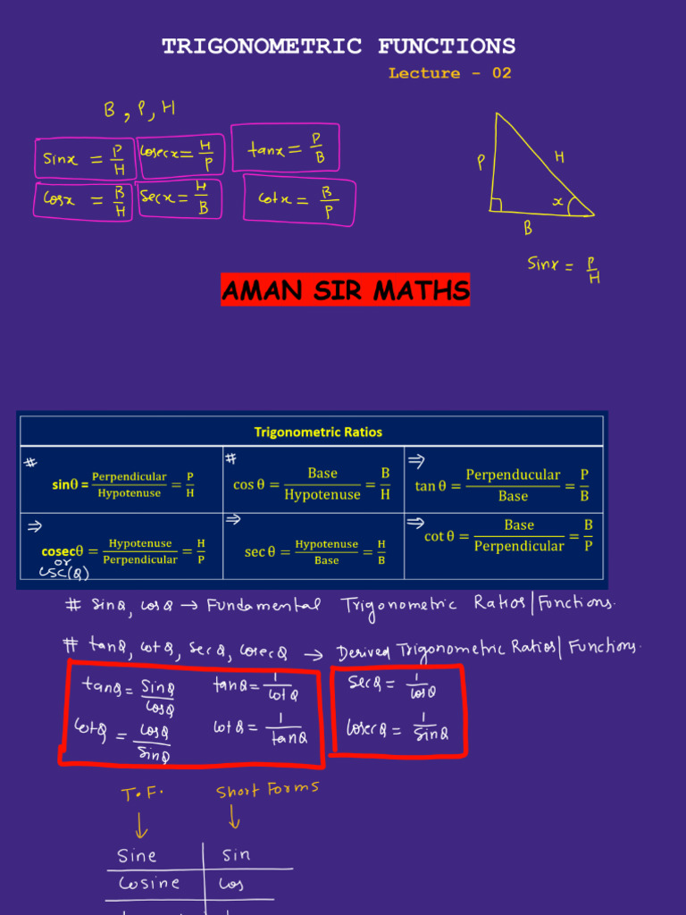 Trigonometric Functions 02 - Class Notes - Bhannat Maths | PDF