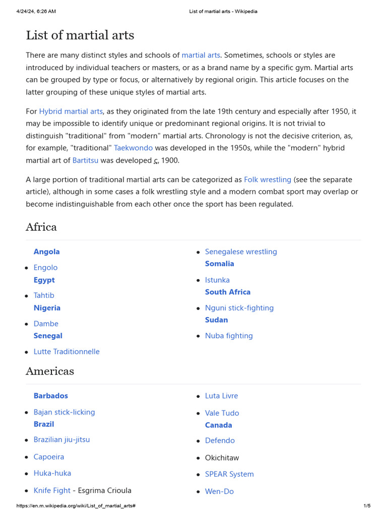 Comprehensive Martial Arts List | PDF | Combat Sports | Individual Sports